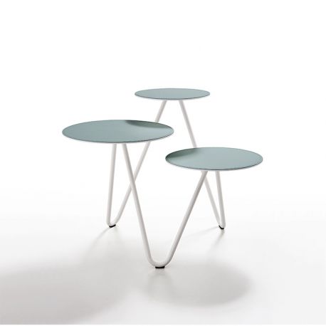 Apelle Trio, table basse triple Midj en cuir & métal