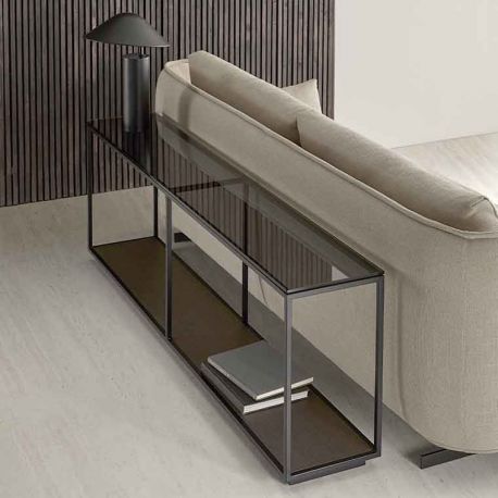 Console basse Rita Lite Kendo, h 55 cm, plateau verre fumé gris
